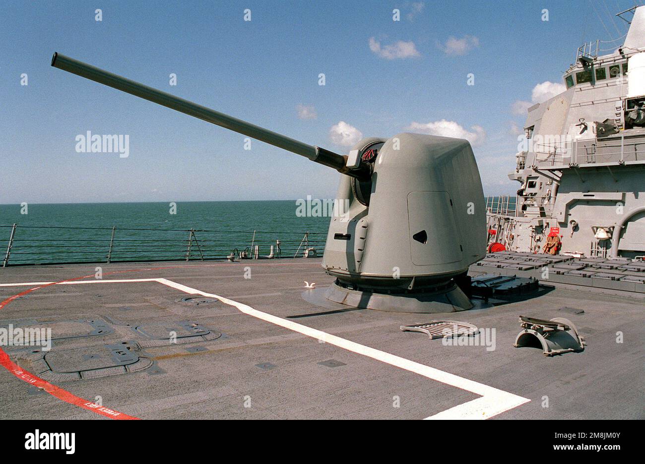 A view of the Mark 45 five-inch/54 caliber Dual-Purpose (DP) gun mount ...