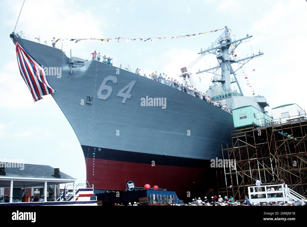 A port bow view of the guided missile destroyer USS CARNEY (DDG-64) on ...