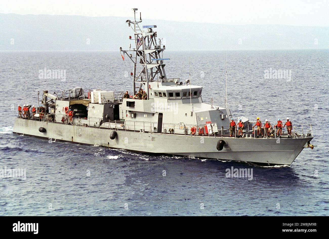 A starboard bow view of the coastal patrol craft USS TEMPEST (PC-2 ...