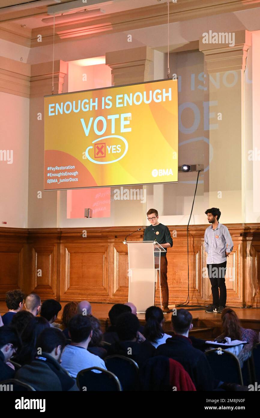 London, UK. 14 January 2023. Speaker Rob Laurenson and Vivek Trivedi at ...