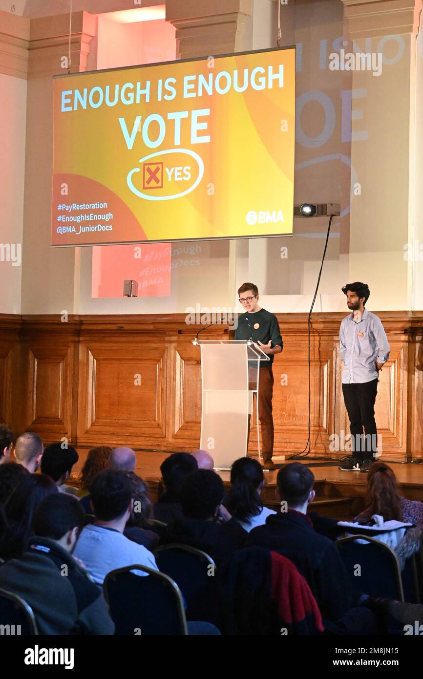 London, UK. 14 January 2023. Speaker Rob Laurenson and Vivek Trivedi at ...