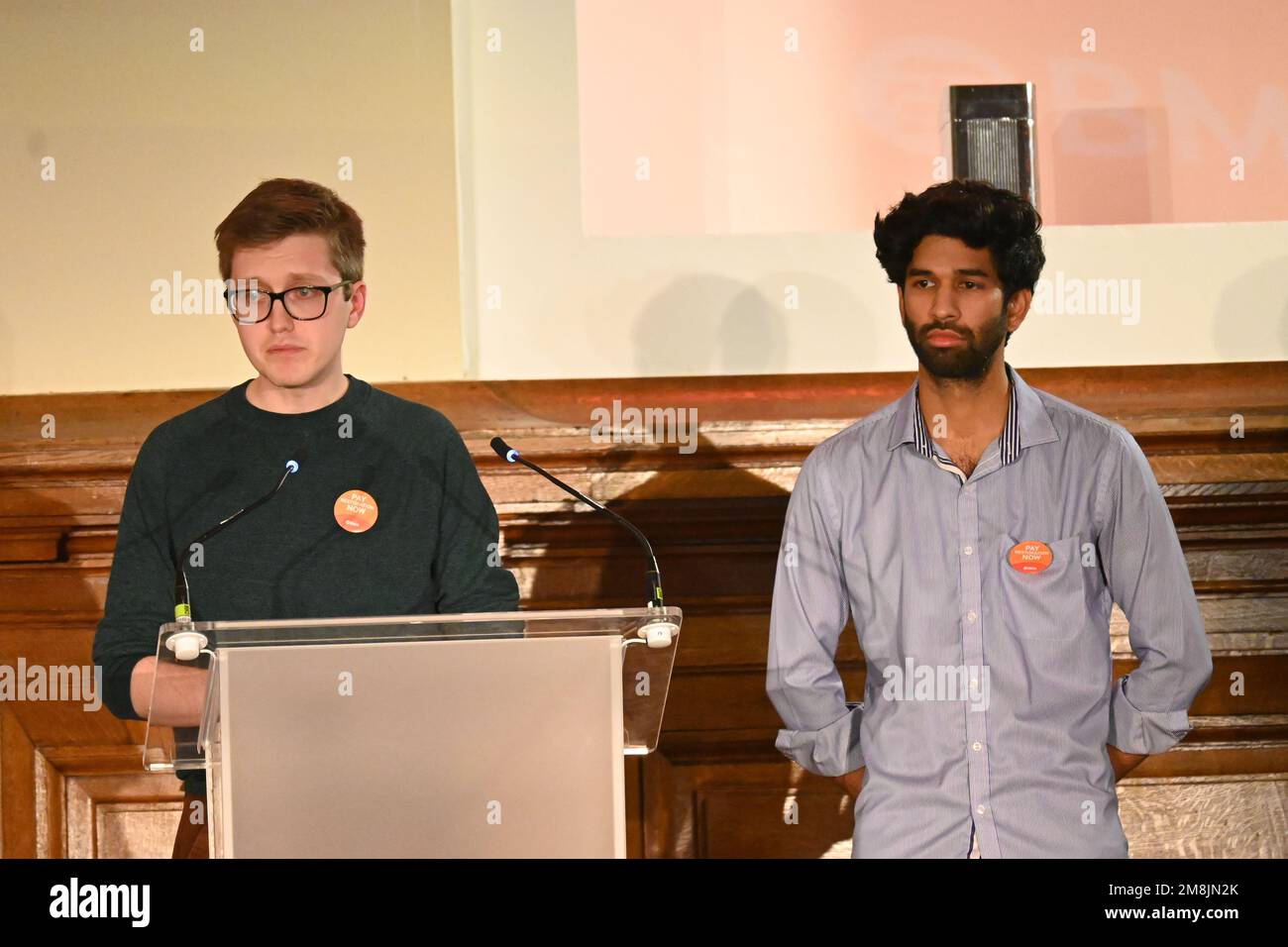 London, UK. 14 January 2023. Speaker Rob Laurenson and Vivek Trivedi at ...