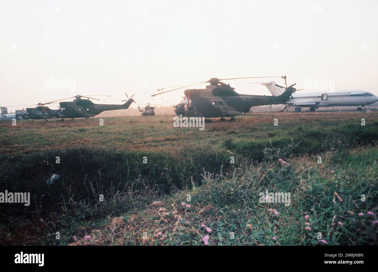 French military helicopters provide security at Goma Airport. Subject ...