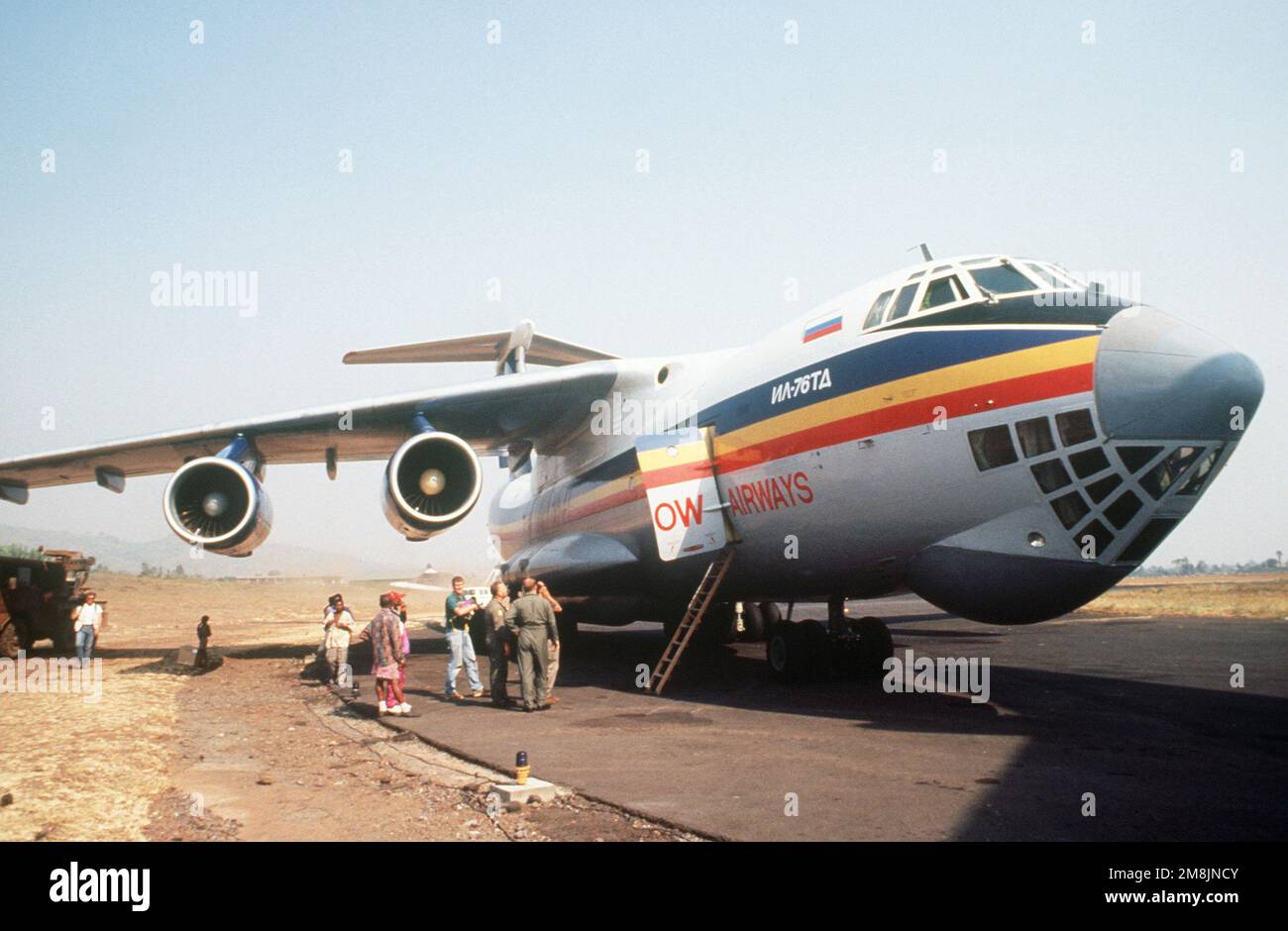 A Russian cargo aircraft arrive at Goma Airport to deliver relief goods ...