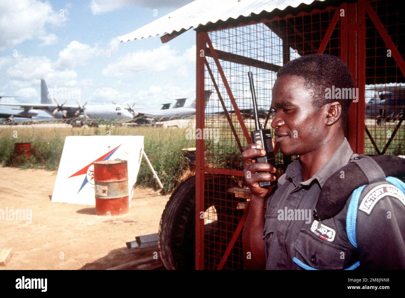 Wycliffe Shivona, Group 4 Security for Caltex, stands guard at the ...