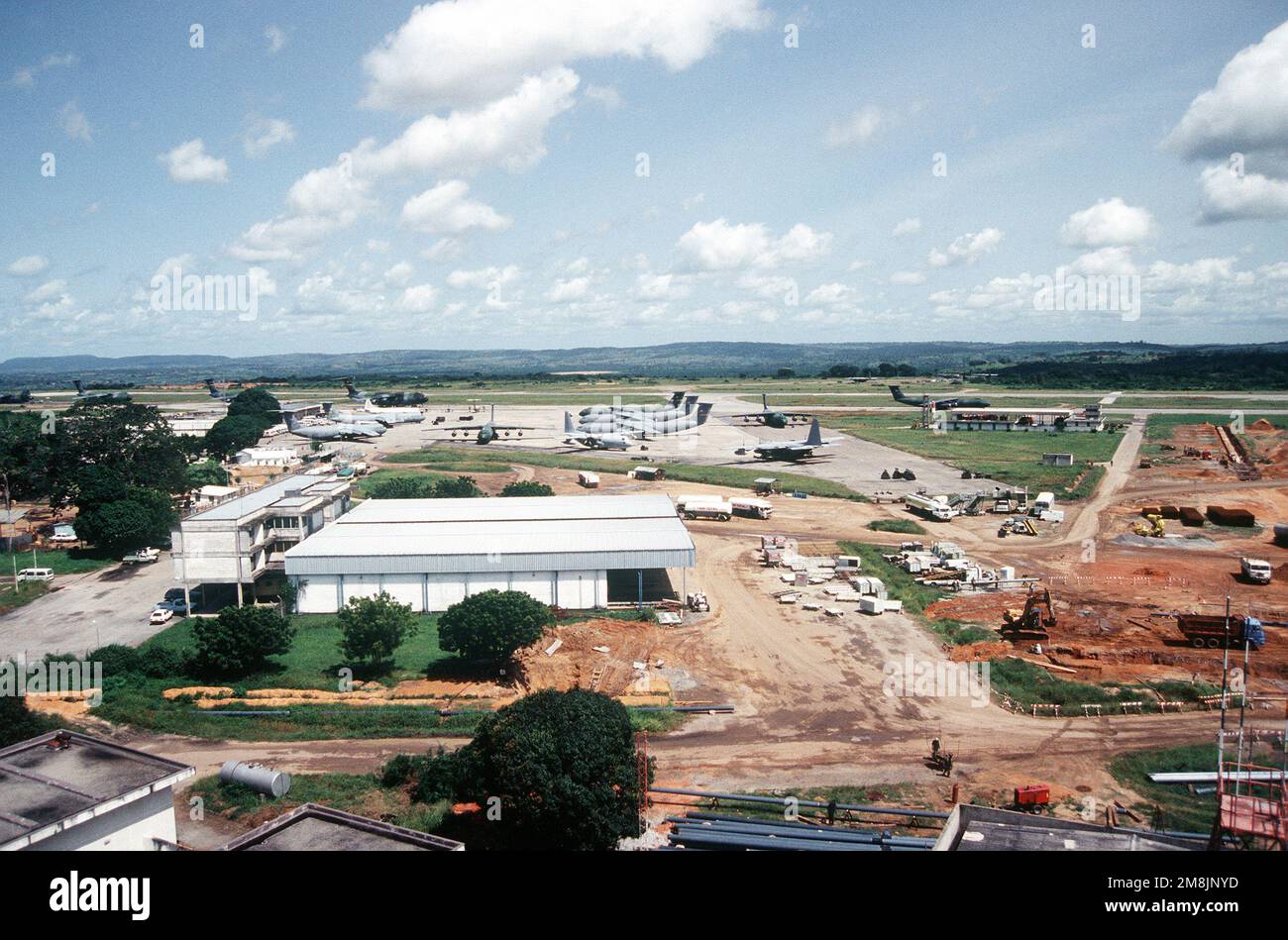 A view of the flight line ramp at Moi International Airport filled with ...