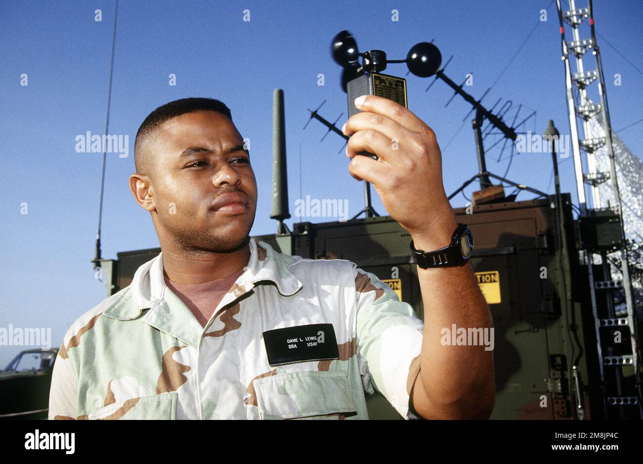Weatherman SRA Dave Lewis checks the wind conditions at Moi ...