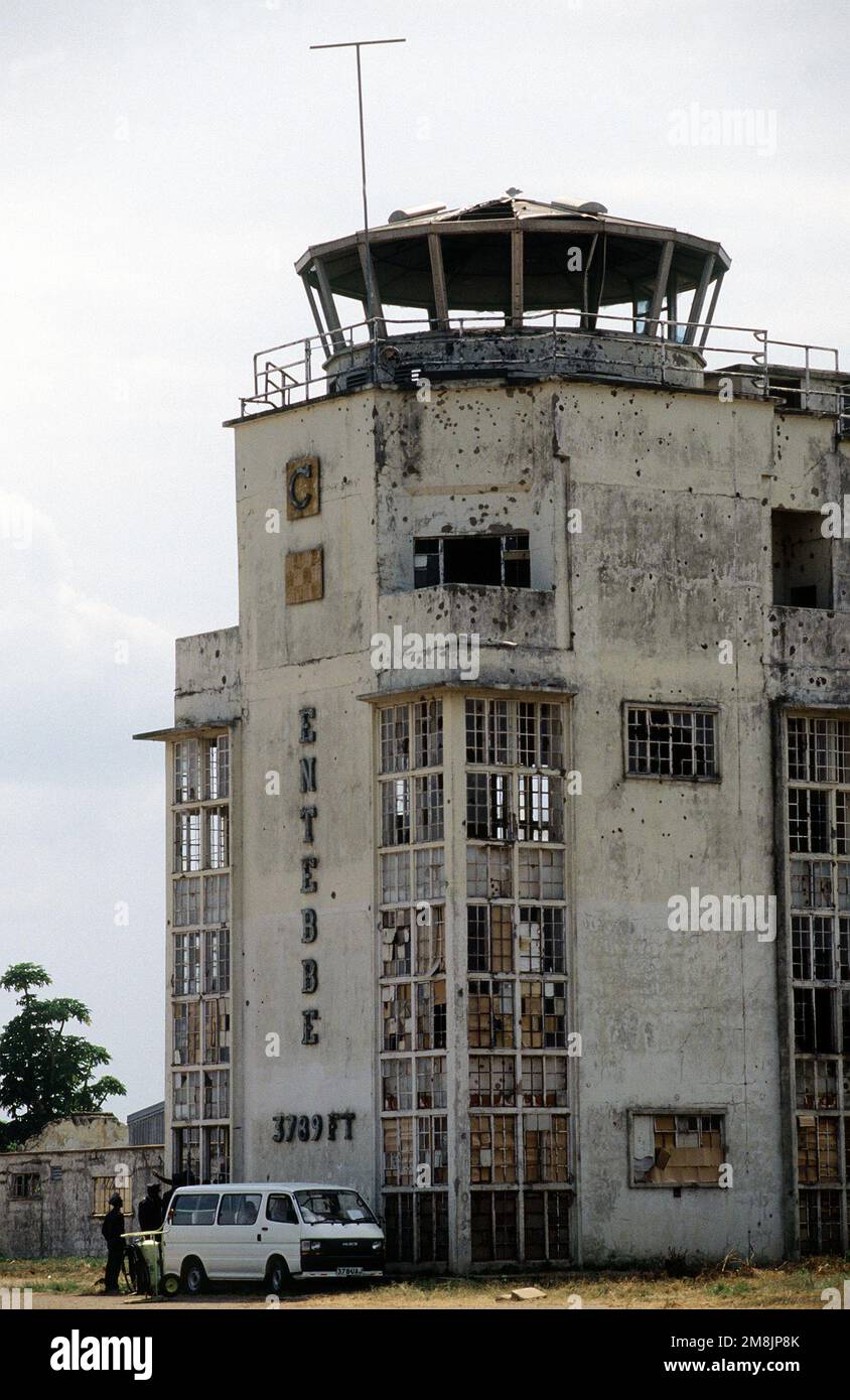 The bullet marked control tower at Entebbe International Airport where ...