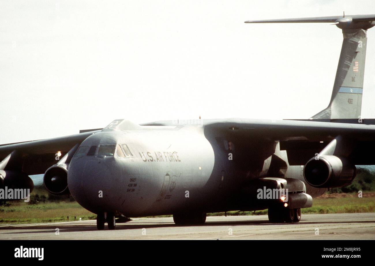 A close 3/4 left front view of a C-141 Starlifter from the 437th ...