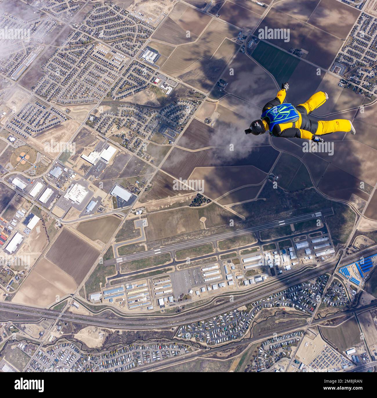 Brandon Dumont flying his tracking suit above Caldwell Idaho Stock ...