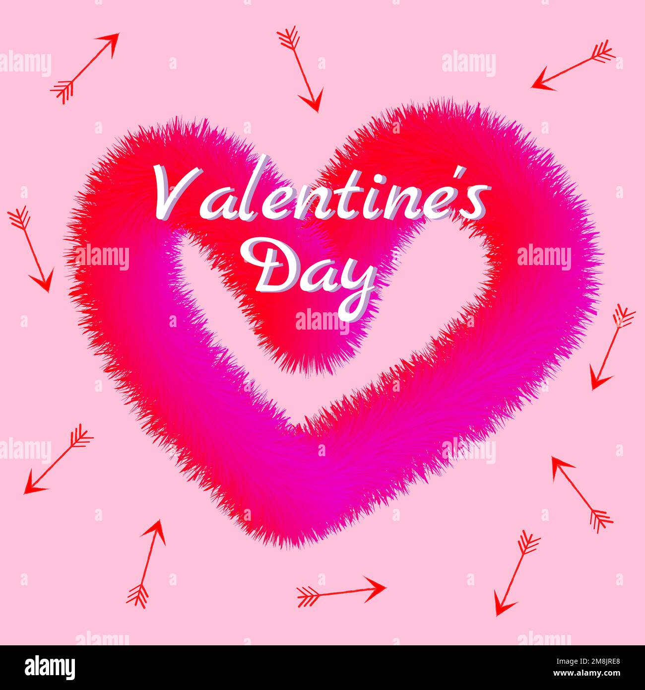 Red Heart with gradient and fur texture on pink background with arrows ...