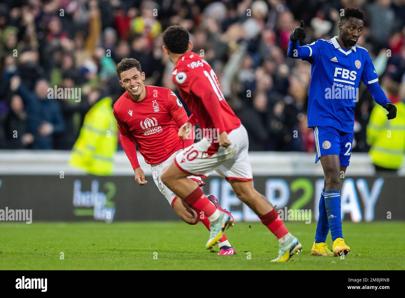 Brennan Johnson #20 of Nottingham Forest sets off in celebration after ...