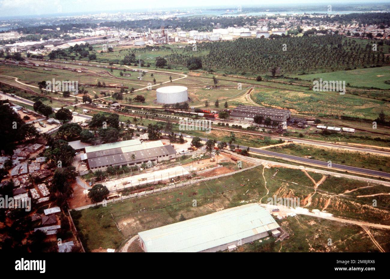 Aerial view around Moi International Airport showing industrial area ...