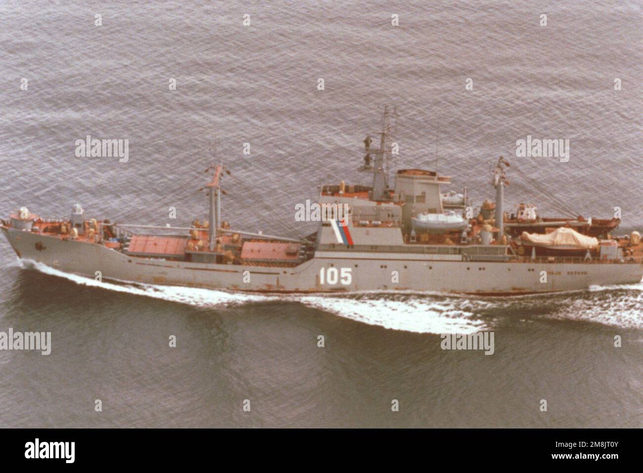 An aerial port side view of the Russian Maritime Border Guard Neon ...