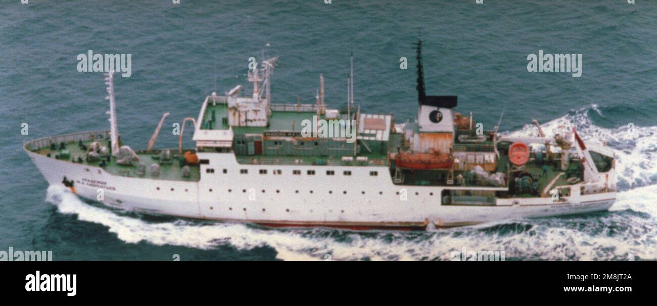 An aerial port side view of the Russian Akademik Boris Petrov class ...