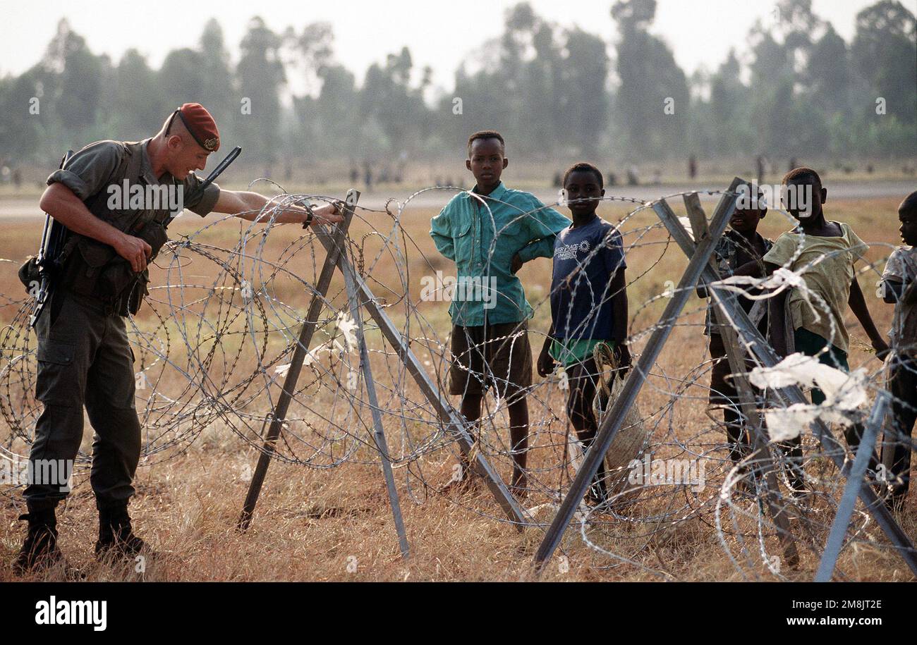 A French soldier, one of the international force supporting the relief ...