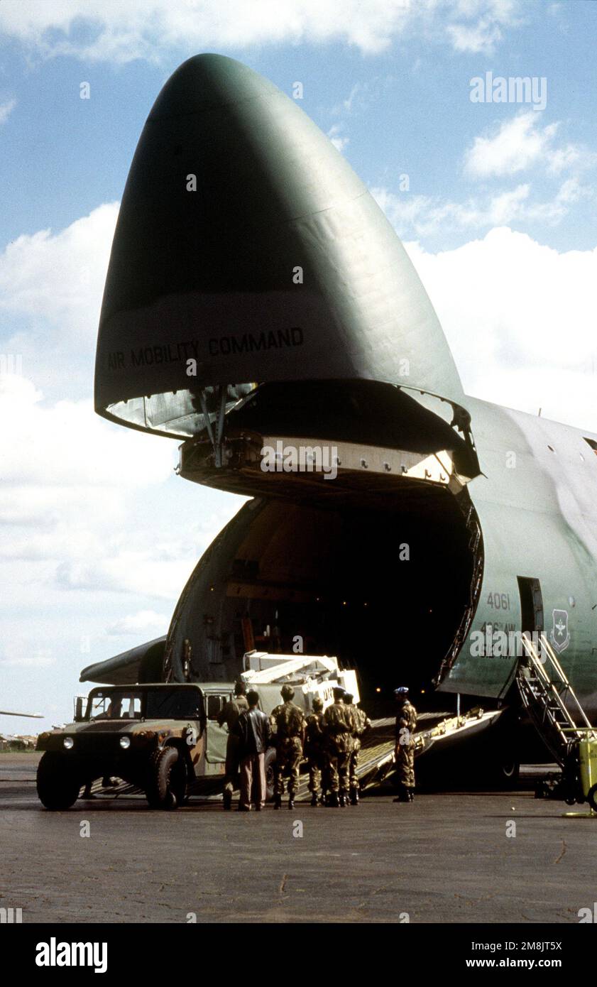 United Nations (UN) Ethiopian equipment is uploaded onto a C-5 from ...