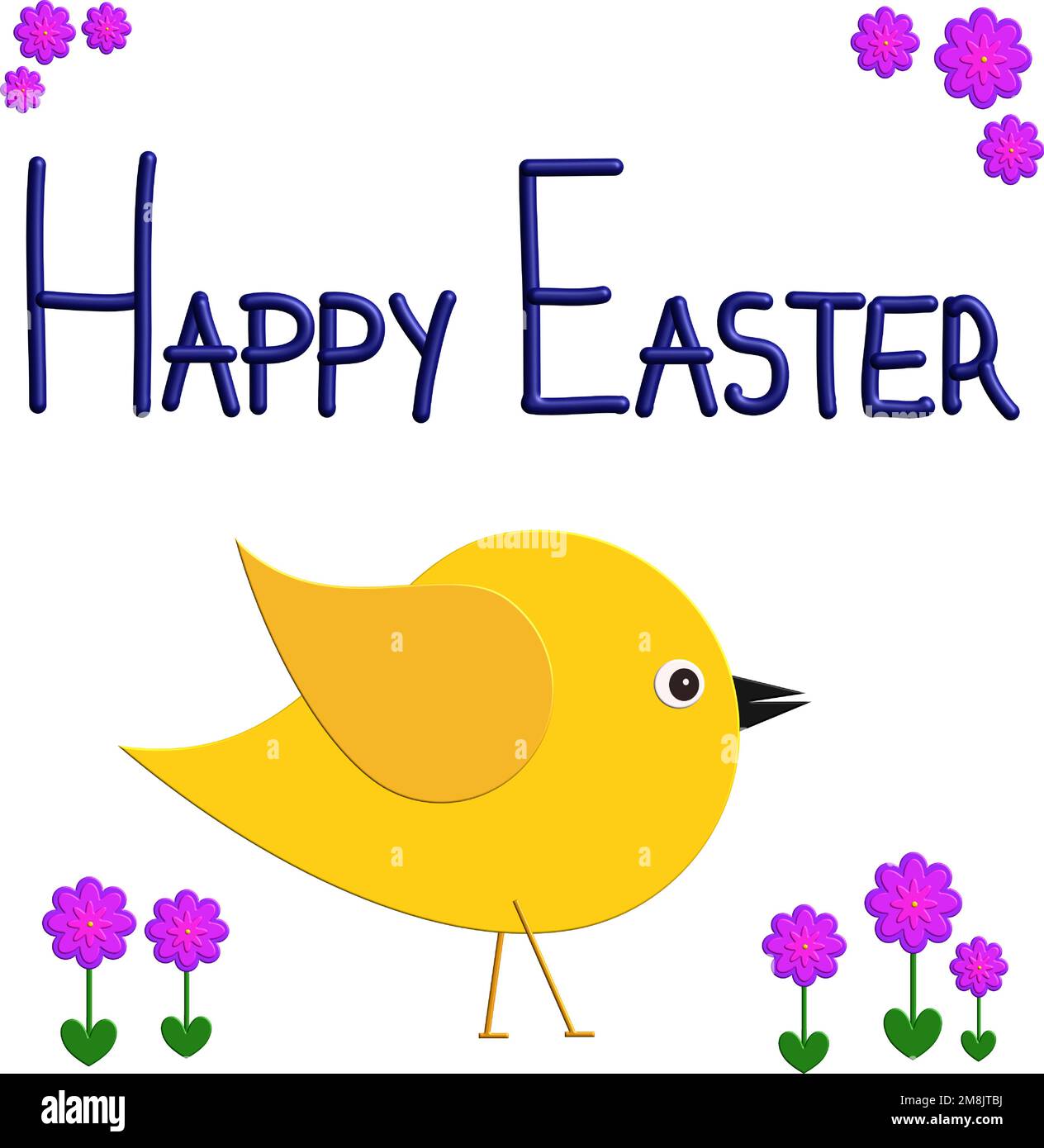 Happy Easter greeting card with chick and flowers Stock Vector Image ...