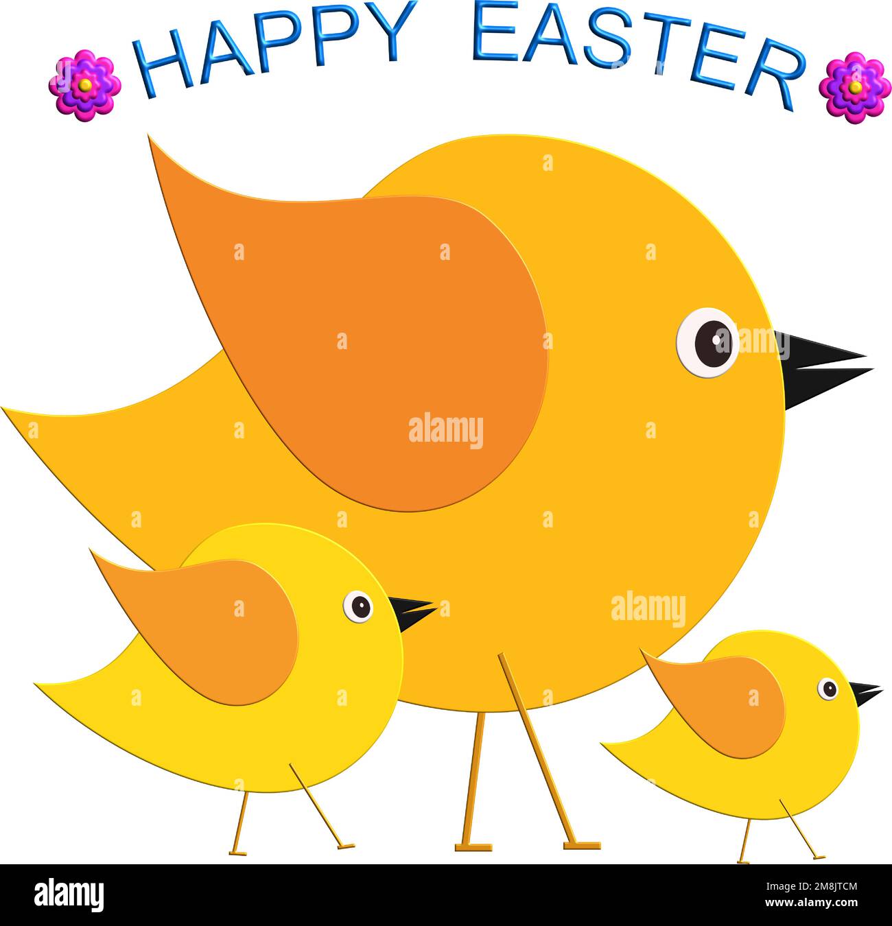 Happy Easter greeting card with chicks and flowers Stock Vector Image ...
