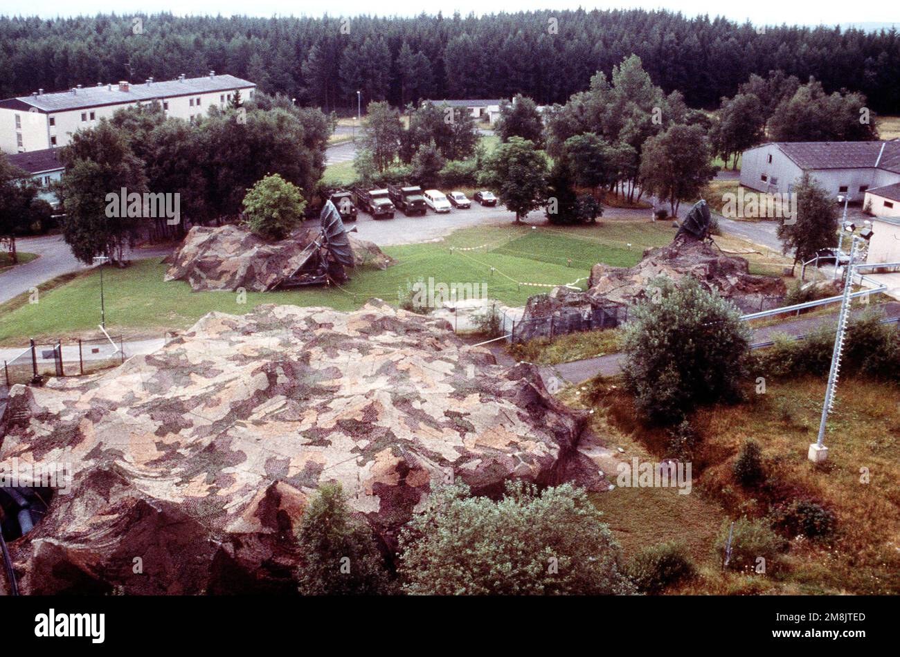 An aerial view of the camp site of the 1ST Combat Communications ...