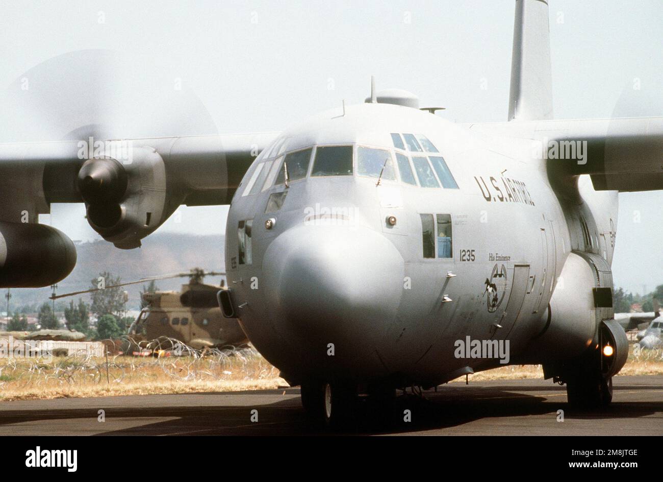 A close in 3/4 left view of a C-130 from the 123rd Louisville Kentucky ...