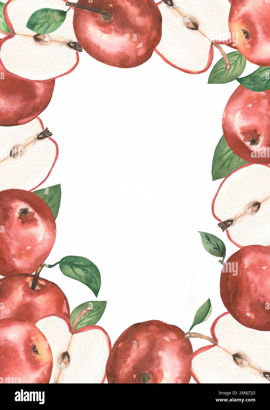 Apple Clipart, Watercolor Red Apple frame, Organic botanical fruit clip ...