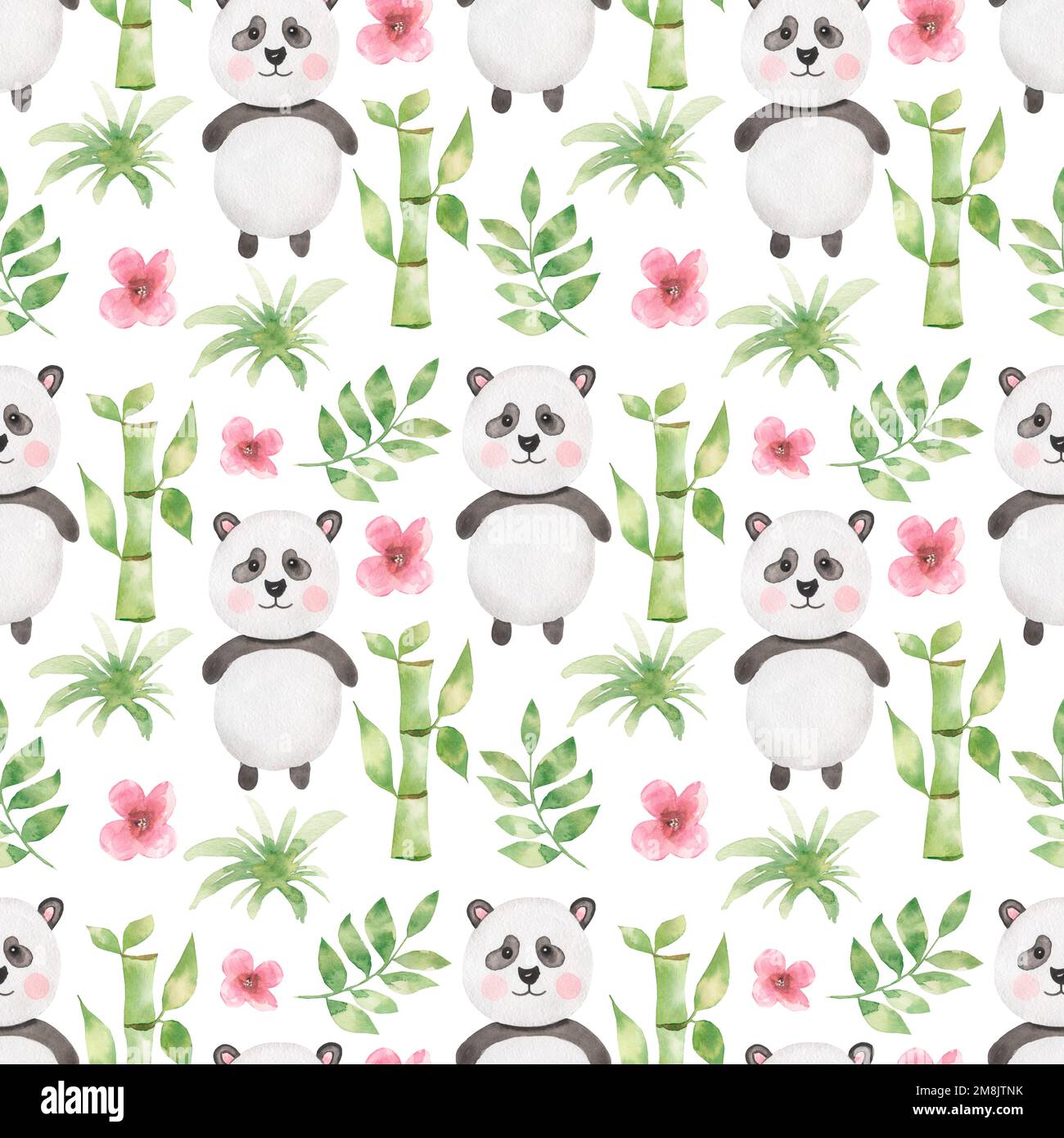 Cute Panda Seamless pattern, Watercolor hand drawn black and white beat ...