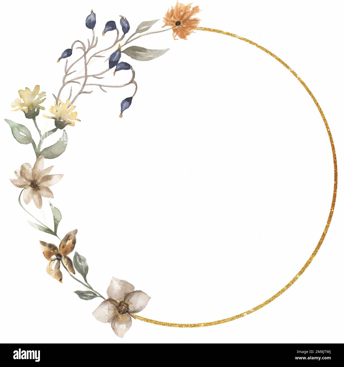 Wildflowers Wreath Clipart, Watercolor Meadow flowers bouquet, Dried ...
