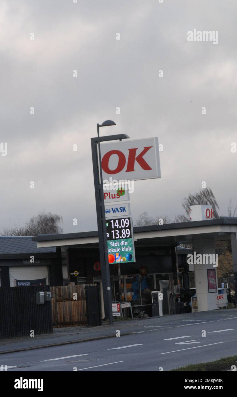Copenhagen/Denmark/14 January 2023/ OK gasoline station in danish ...