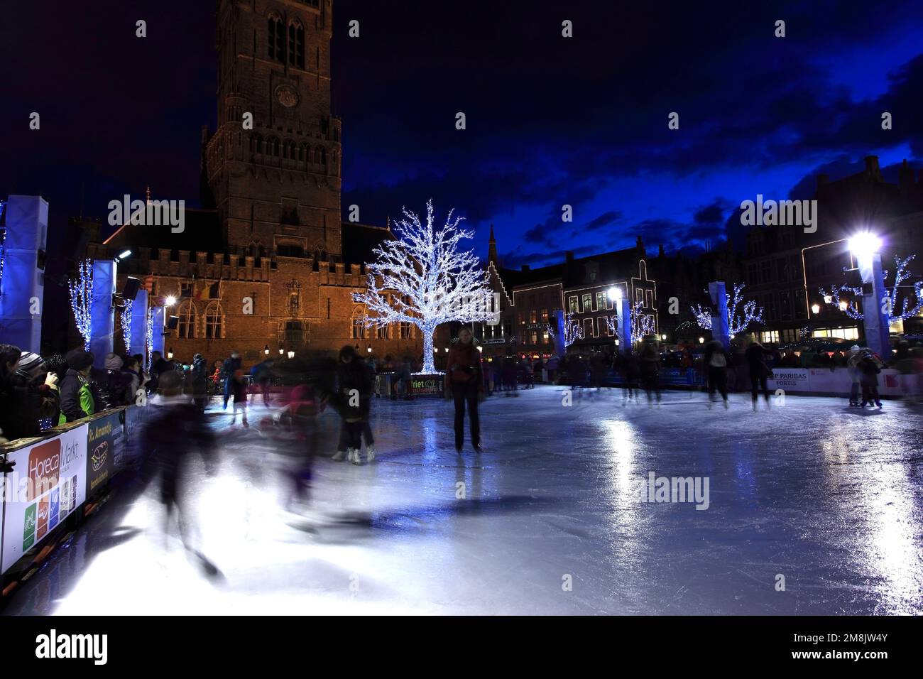 People skating on the Christmas Ice rink, Bruges City, West Flanders ...