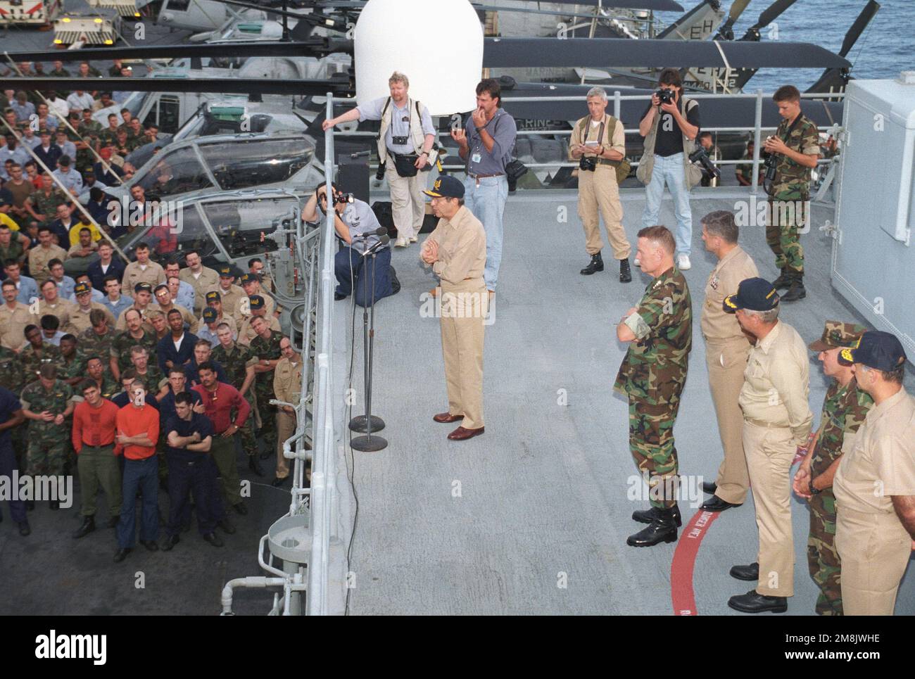 Secretary of Defense William Perry addresses members of all military ...