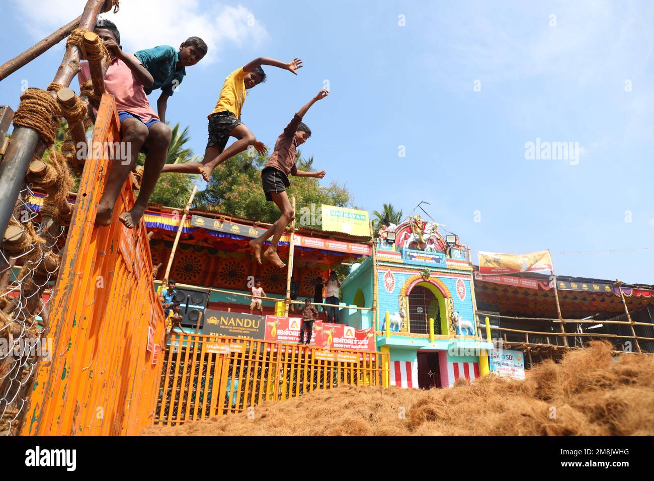 Madurai, Tamil Nadu, India. 14th Jan, 2023. Children play near the ...
