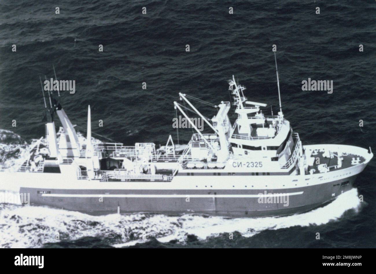 Starboard side view of the Russian stern haul fishing trawler MYS ...
