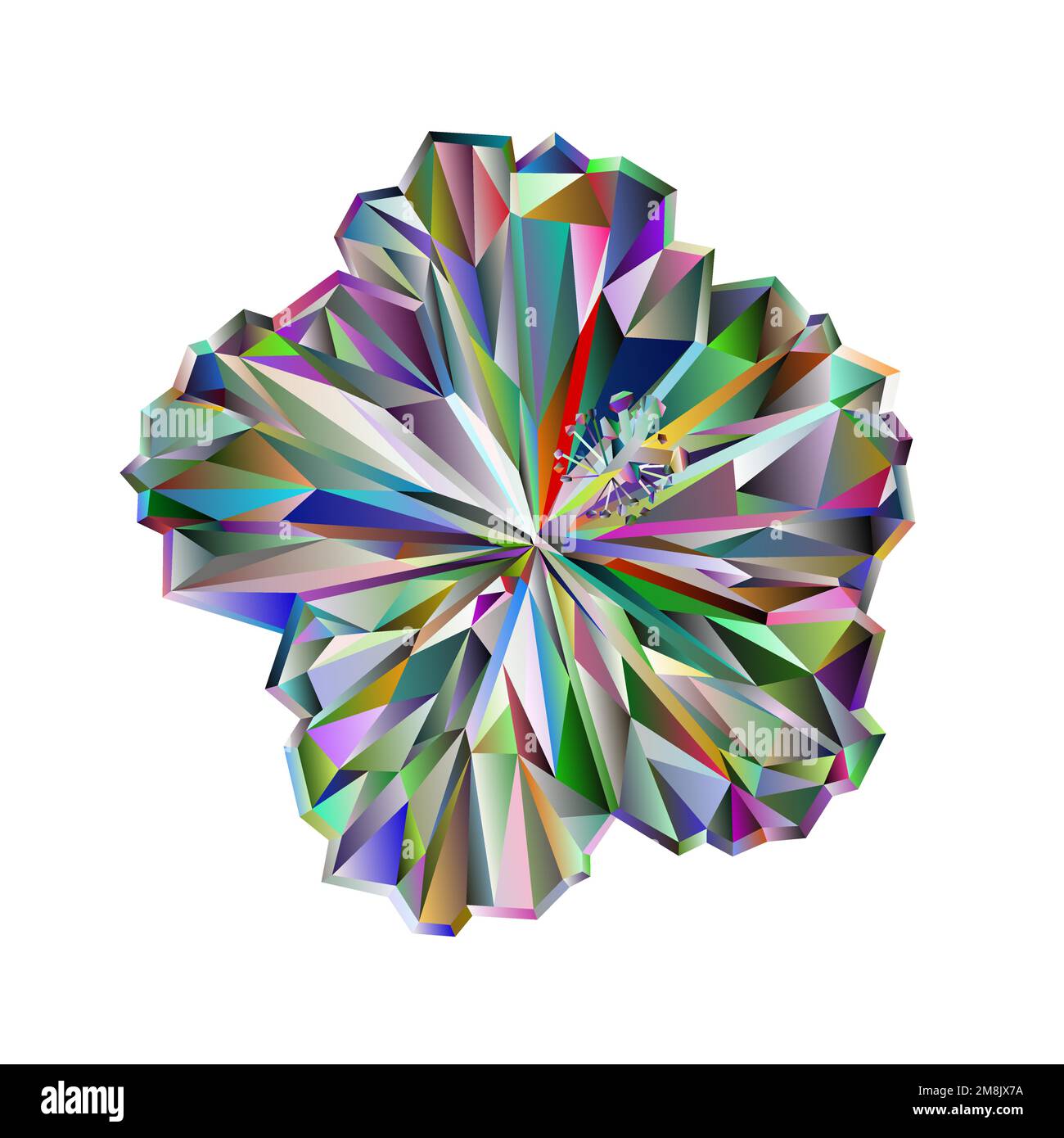 Hibiscus multicolored flower chinese, rose polygons on a white ...