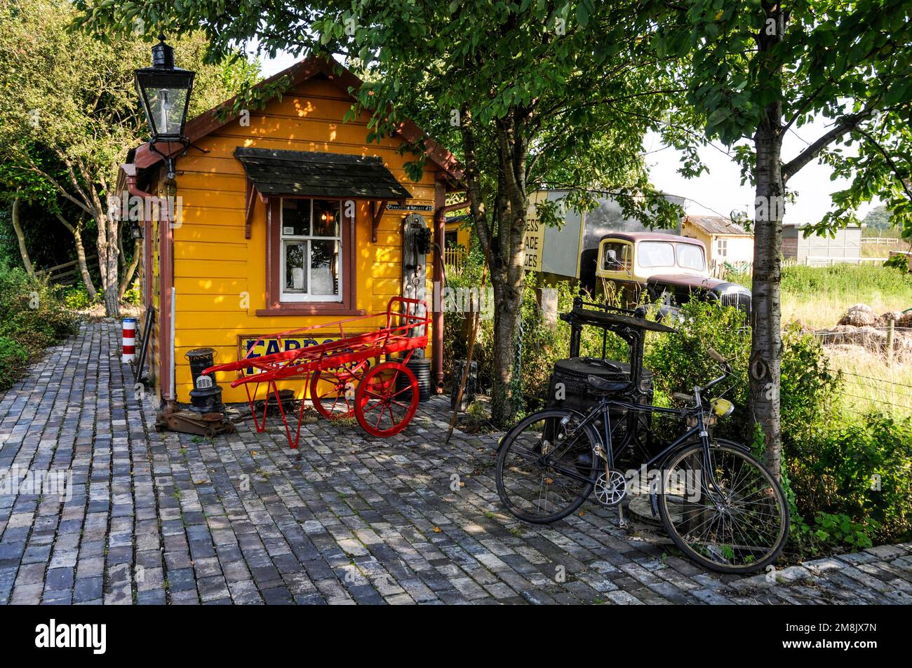 A yellow-coloured hut opposite Toddington station at Toddington in the ...