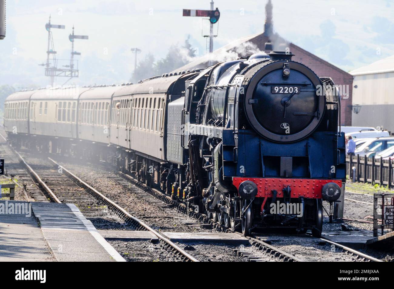 The British Railways built 92203 Black Prince 9F class locomotive pulls ...