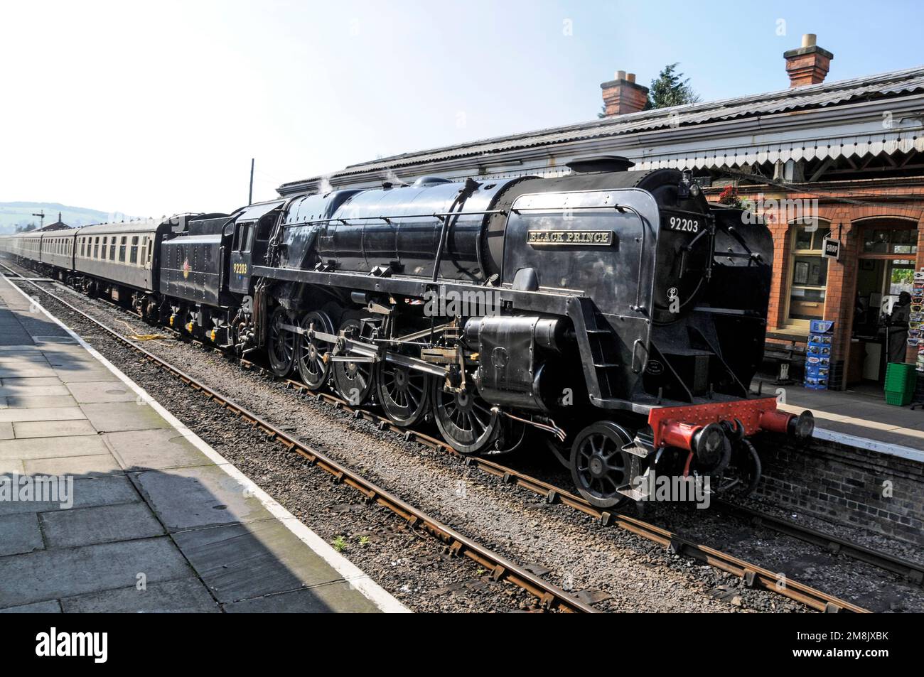 The British Railways built 92203 Black Prince 9F class locomotive pulls ...
