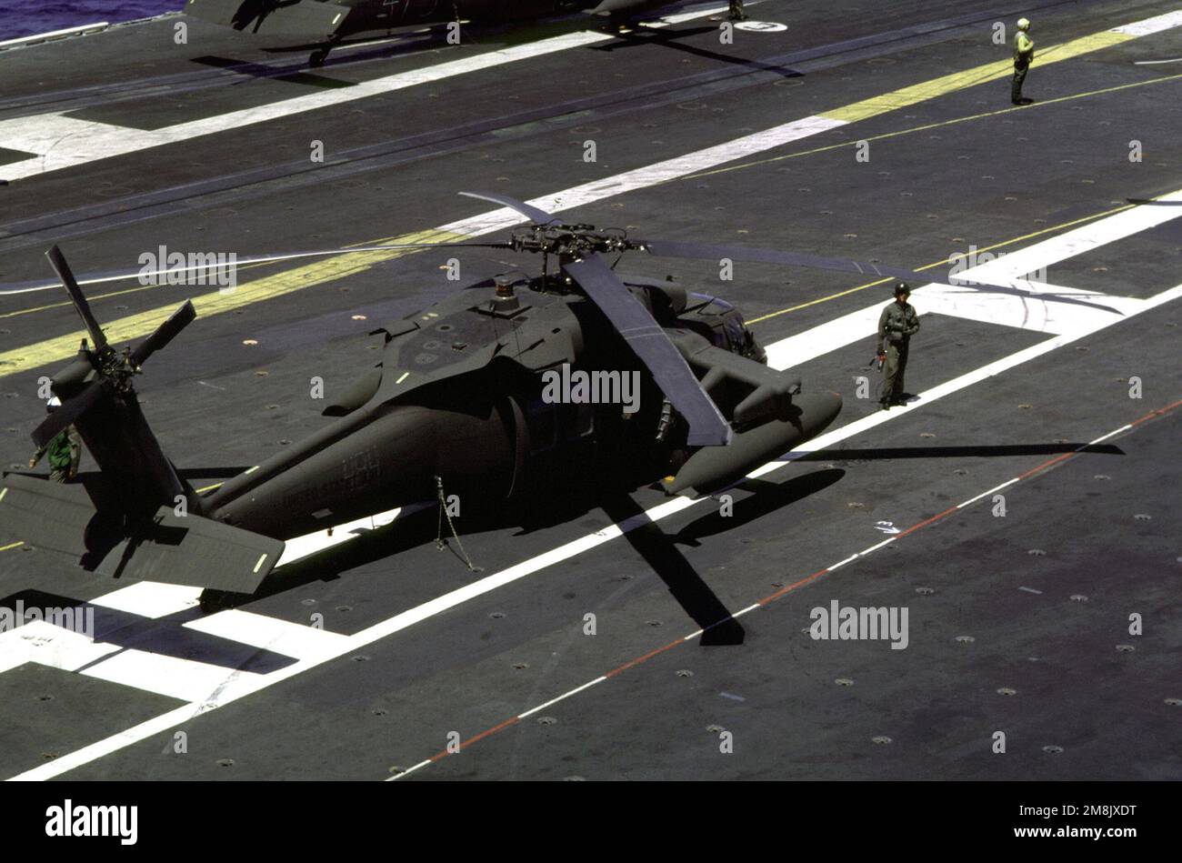 On the flight deck a US Army UH-60 Black Hawk (Blackhawk) Helicopter ...