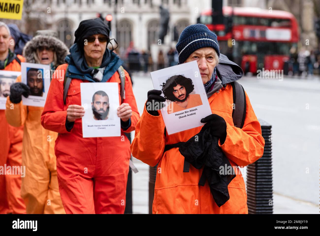 London, UK. 14 January 2023. Protest to demand closure of Guantanamo ...