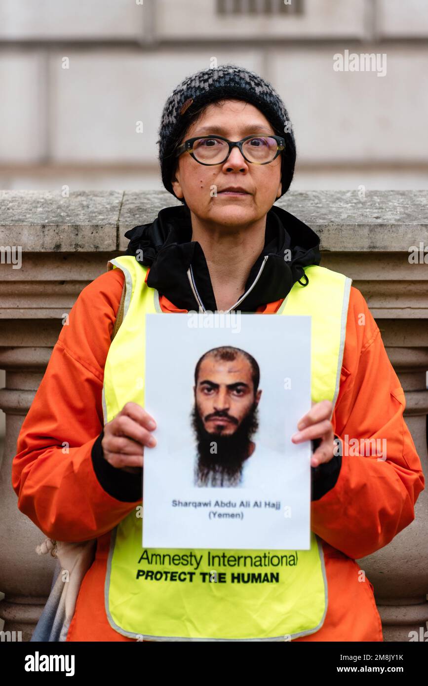 London, UK. 14 January 2023. Protest to demand closure of Guantanamo ...