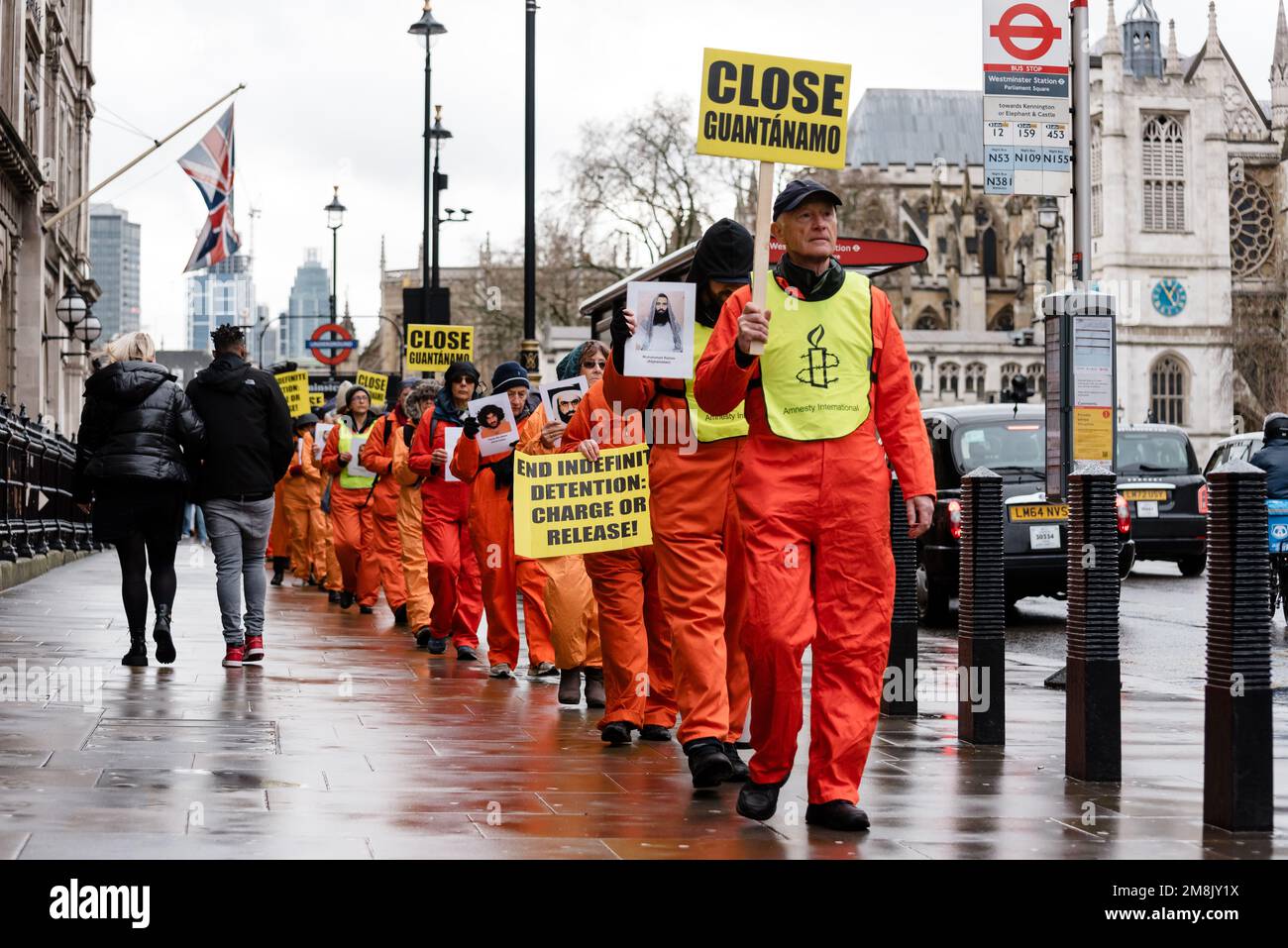 London, UK. 14 January 2023. Protest to demand closure of Guantanamo ...