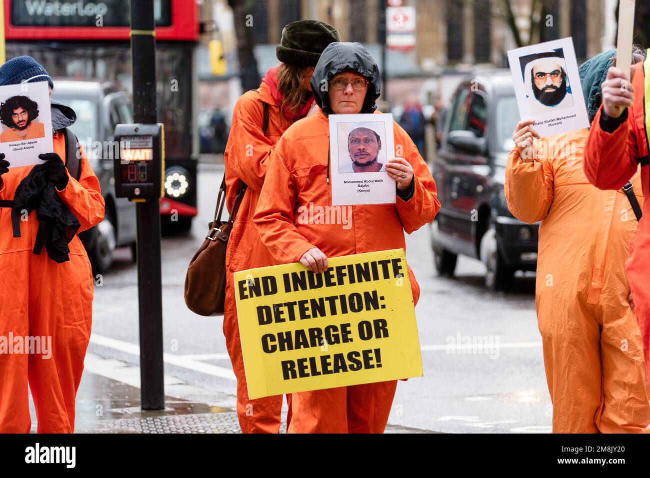 London, UK. 14 January 2023. Protest to demand closure of Guantanamo ...