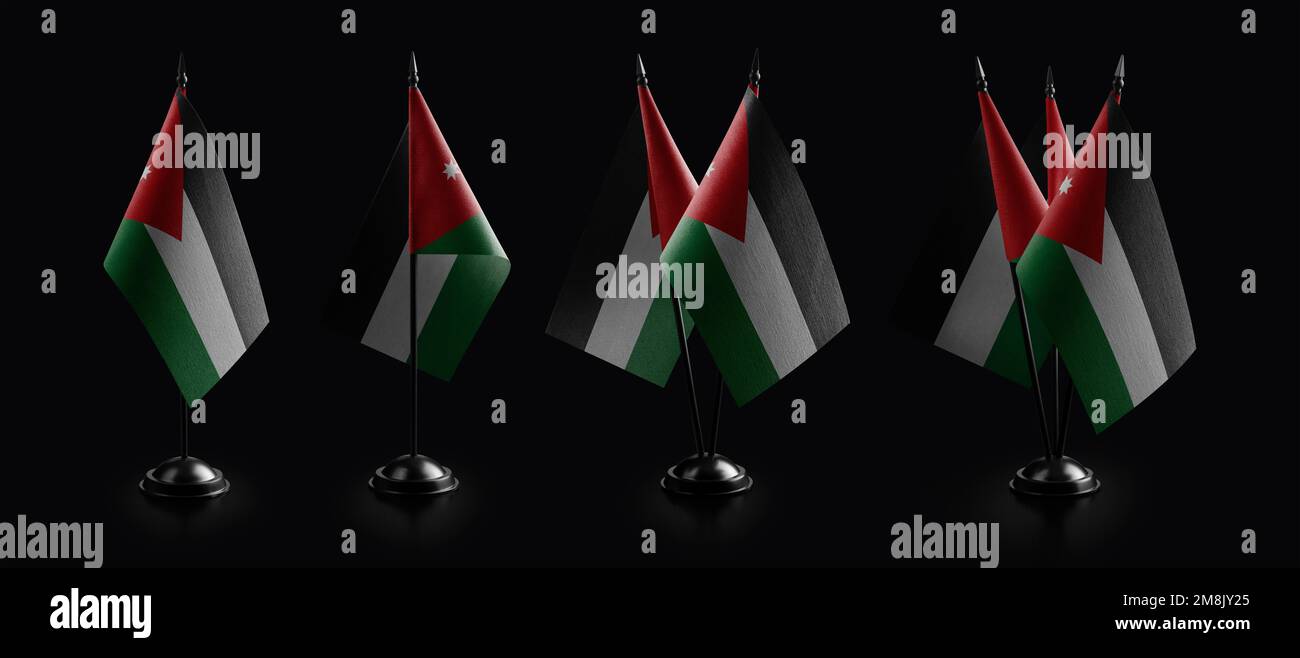 Small national flags of the Jordan on a black background Stock Photo ...