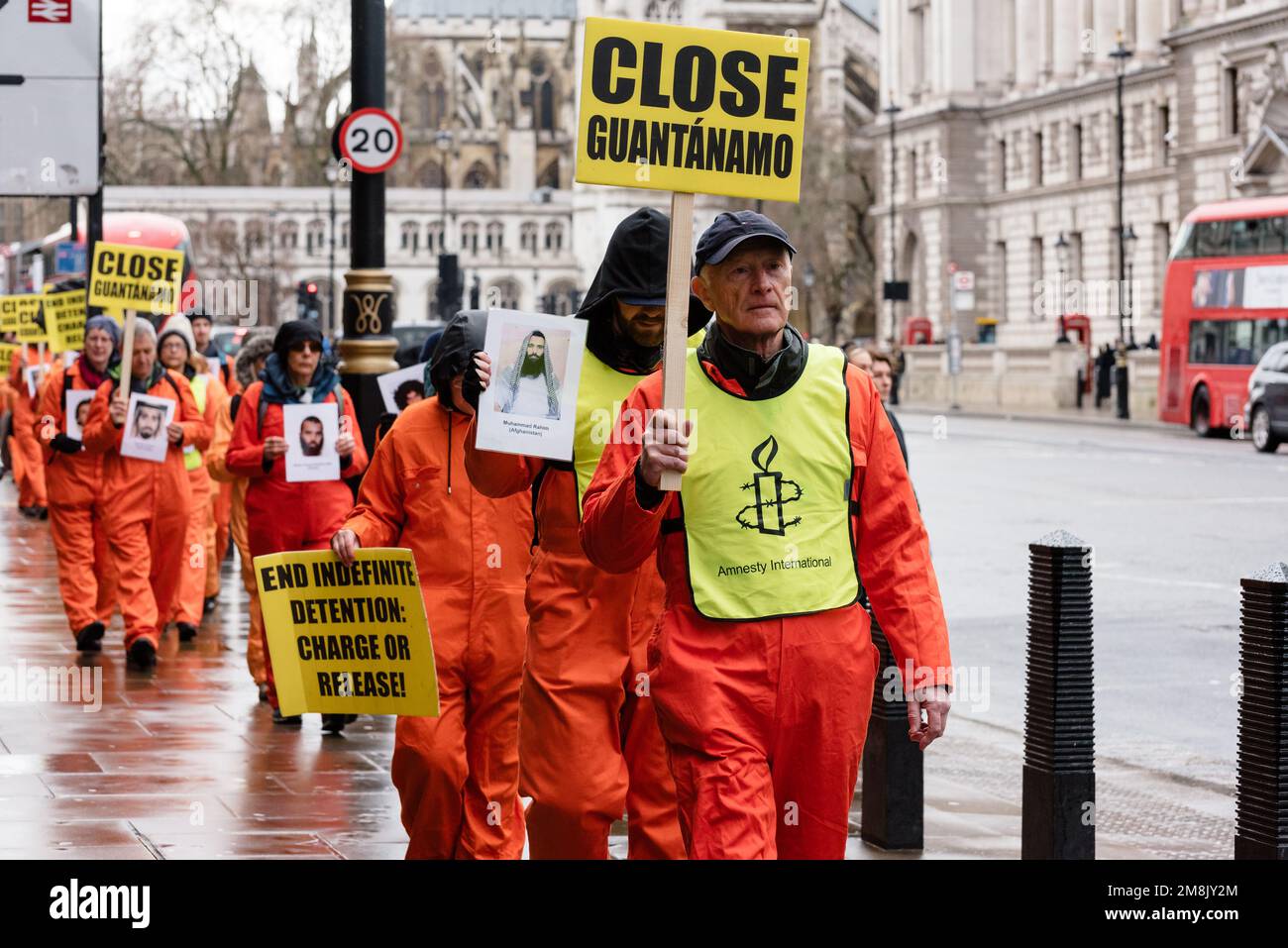 London, UK. 14 January 2023. Protest to demand closure of Guantanamo ...