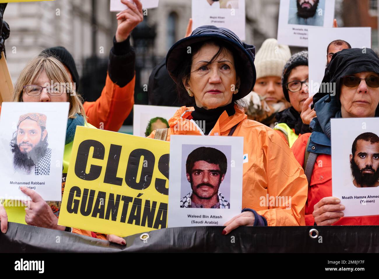 London, UK. 14 January 2023. Protest to demand closure of Guantanamo ...