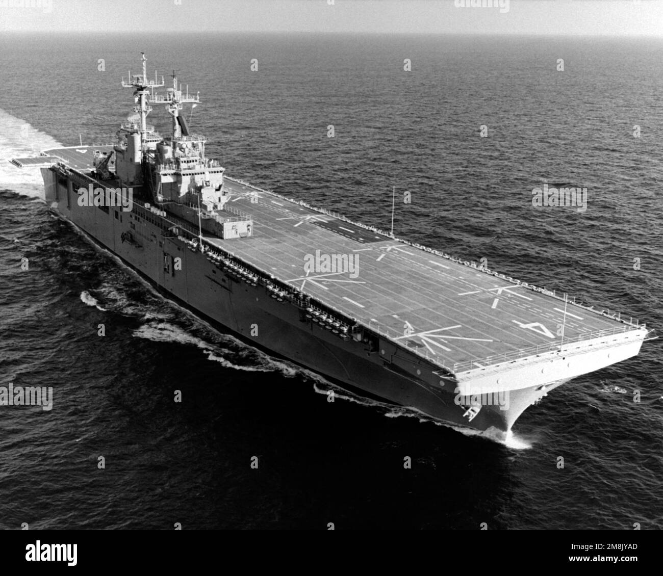 An oblique aerial starboard quarter view of the amphibious assault ship ...