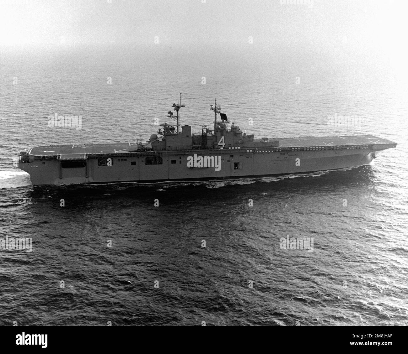 An aerial starboard beam view of the amphibious assault ship USS BOXER ...