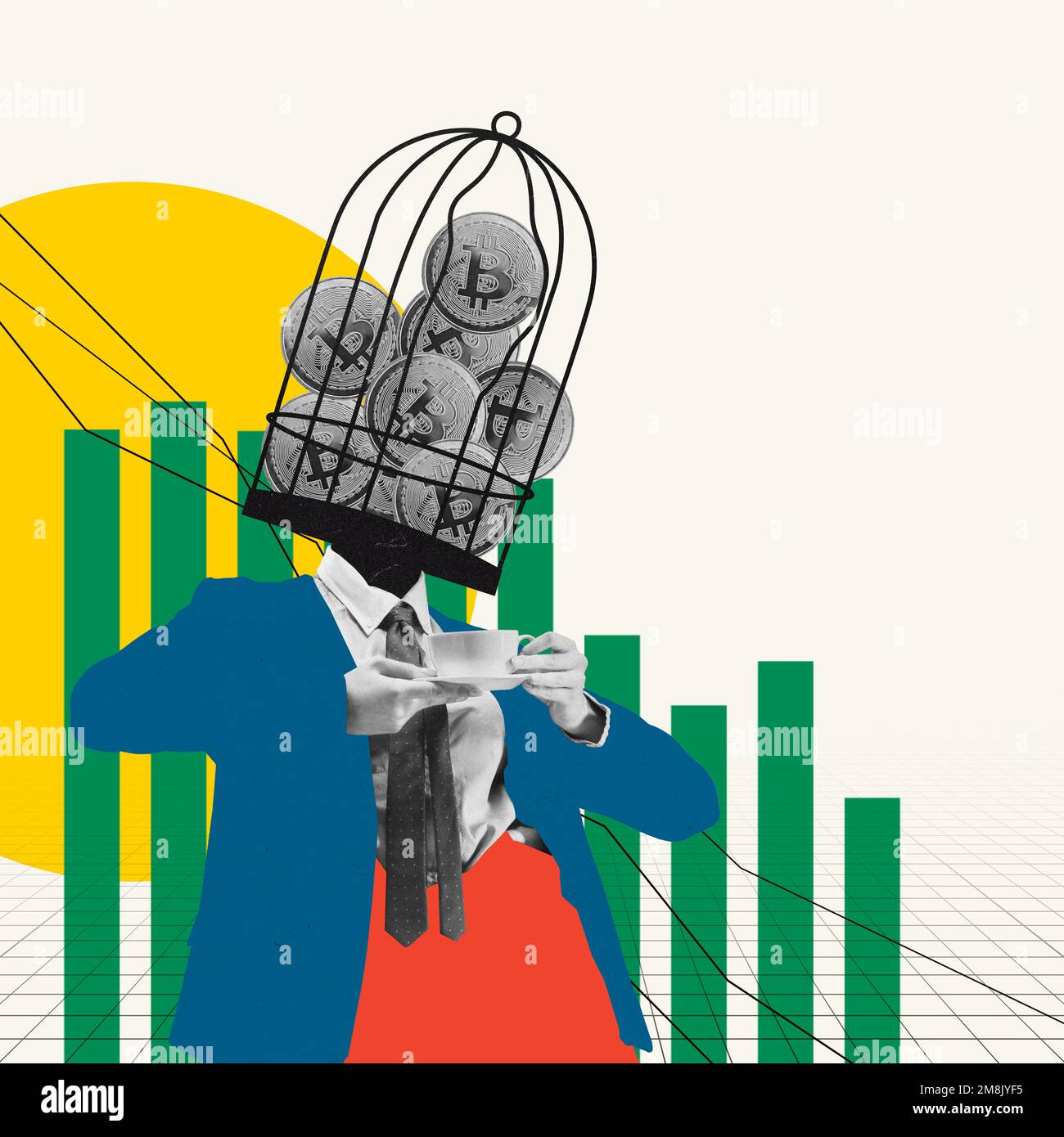 Contemporary art collage. Conceptual design. Business woman with bird ...