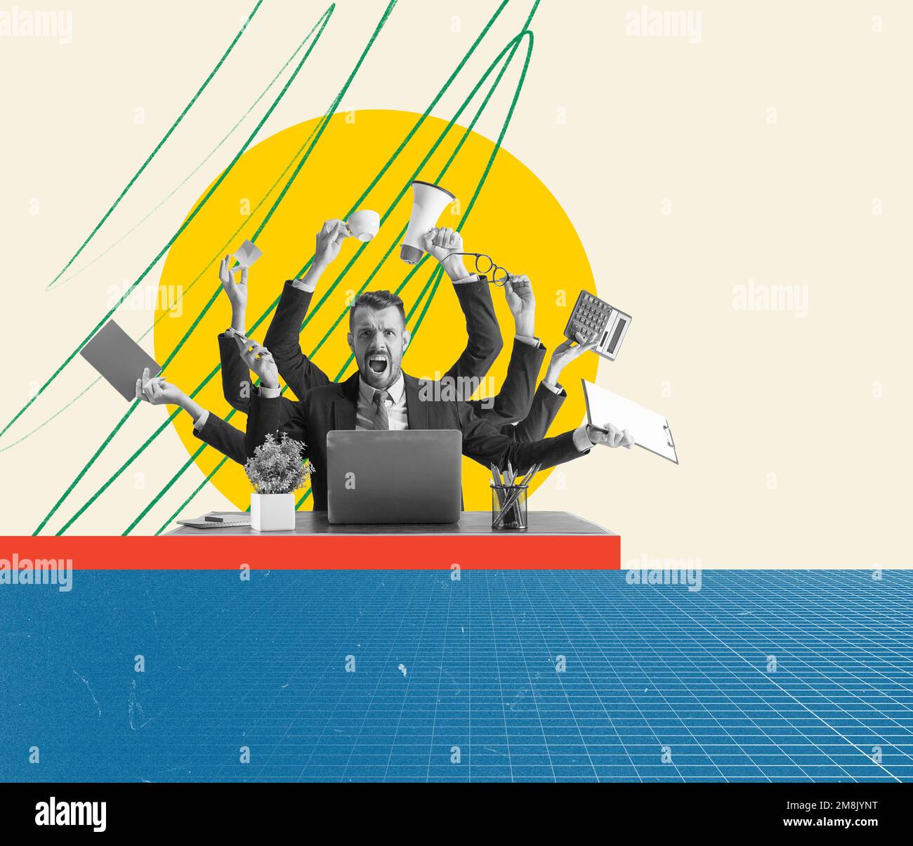 Contemporary art collage. Conceptual design. Businessman with multiple ...