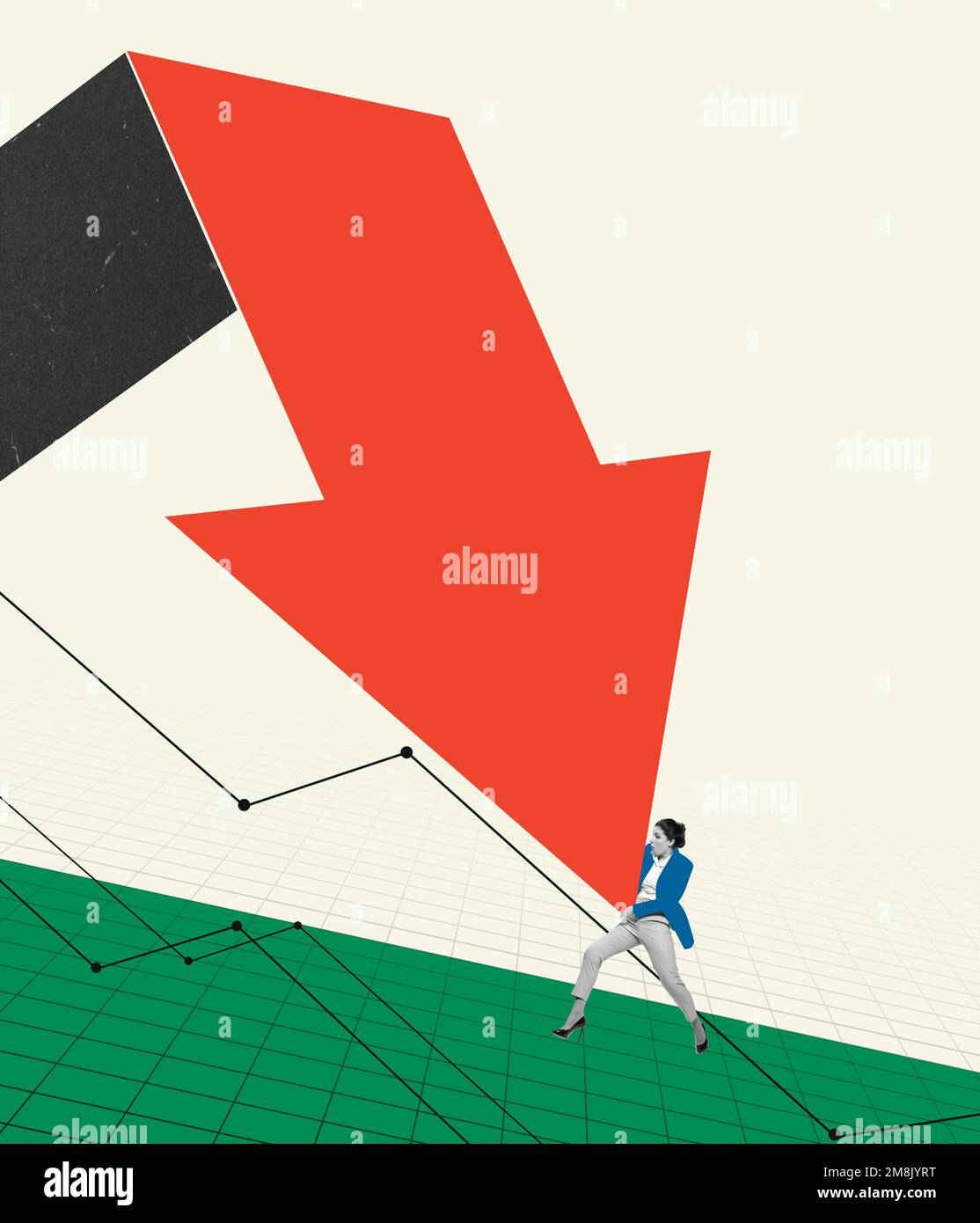 Contemporary art collage. Conceptual . Woman, employee holding big ...